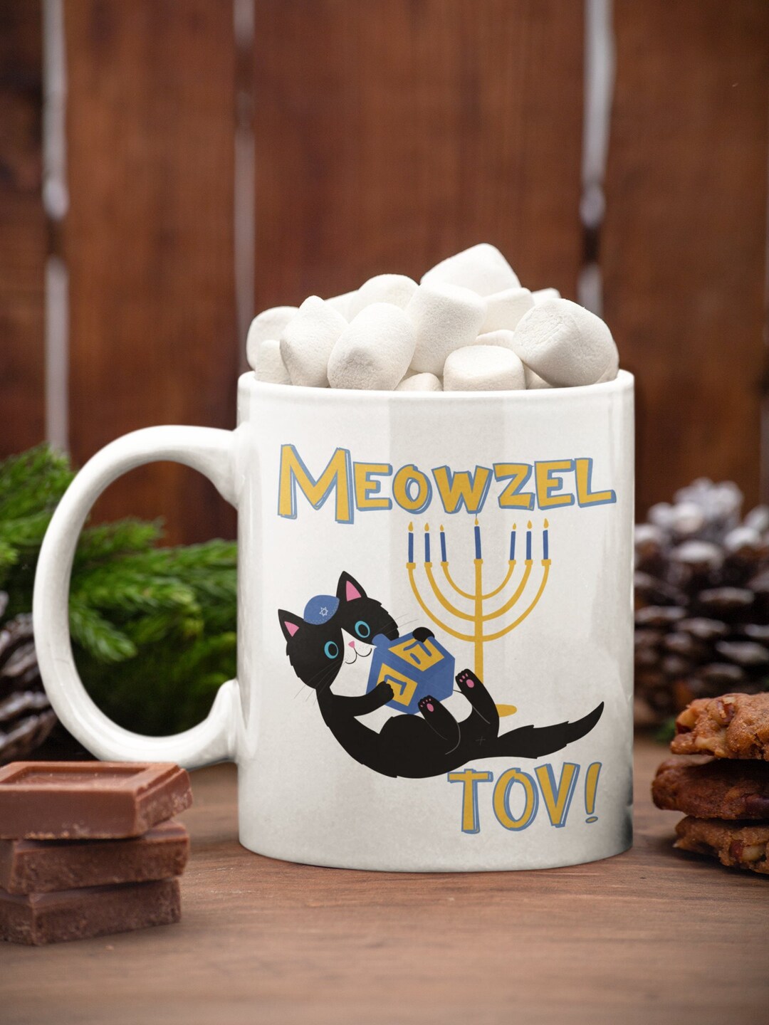 Mazel Tov Hanukkah Mug, Chanukkah Menorah Mug, Chanukah Cat Mug, Funny ...