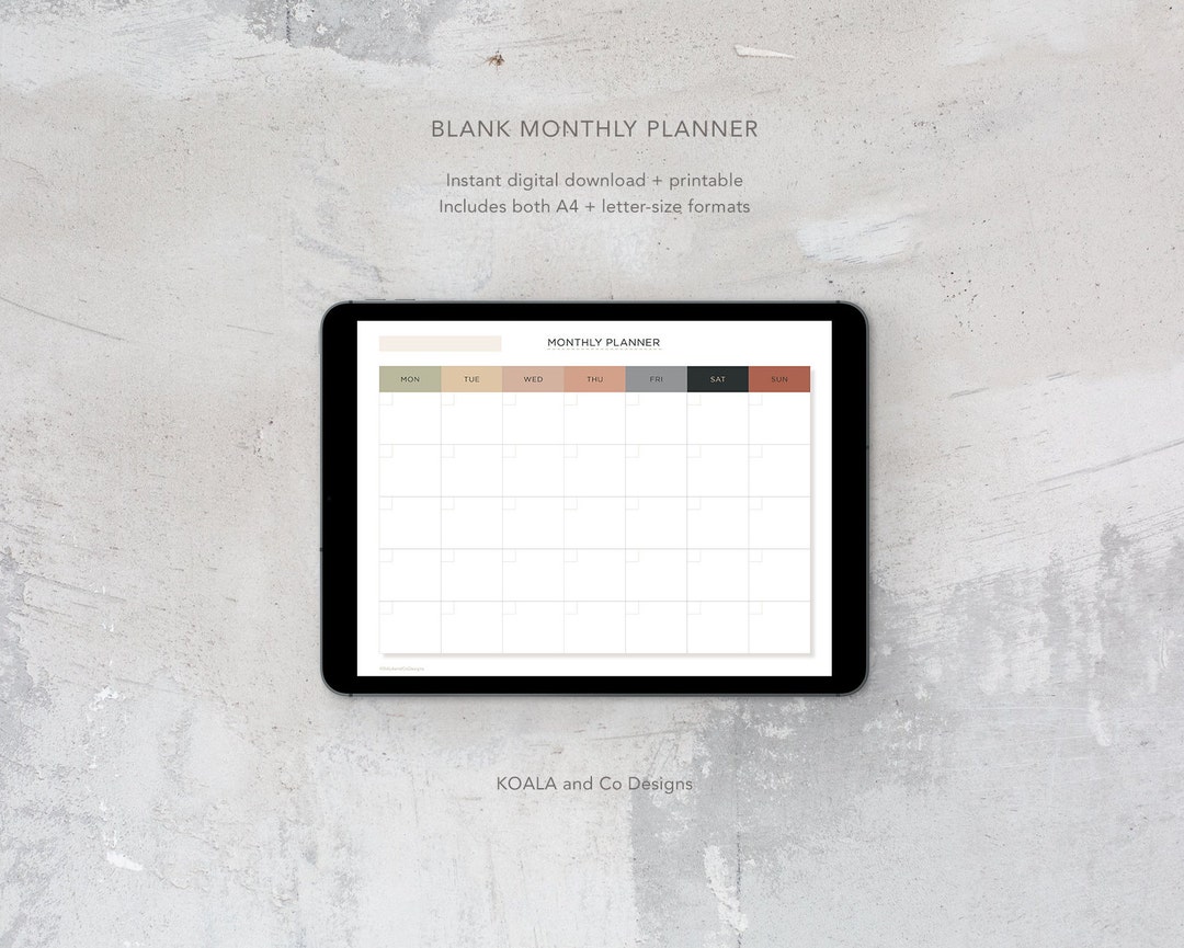 A4 and Letter-size Digital & Printable Blank Monthly Planner - Etsy