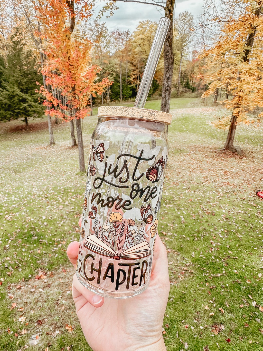 Just One More Chapter Cup, Book Lovers Iced Coffee Cup, Boho Iced ...