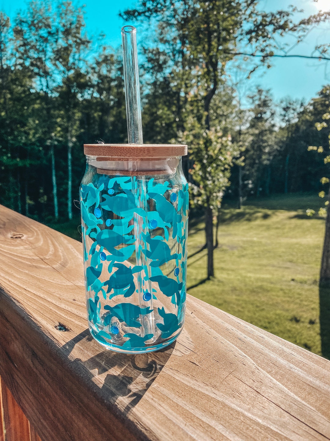 Turtle Iced Coffee Glass Cup, Aesthetic Iced Coffee Glass, Turtle Glass ...
