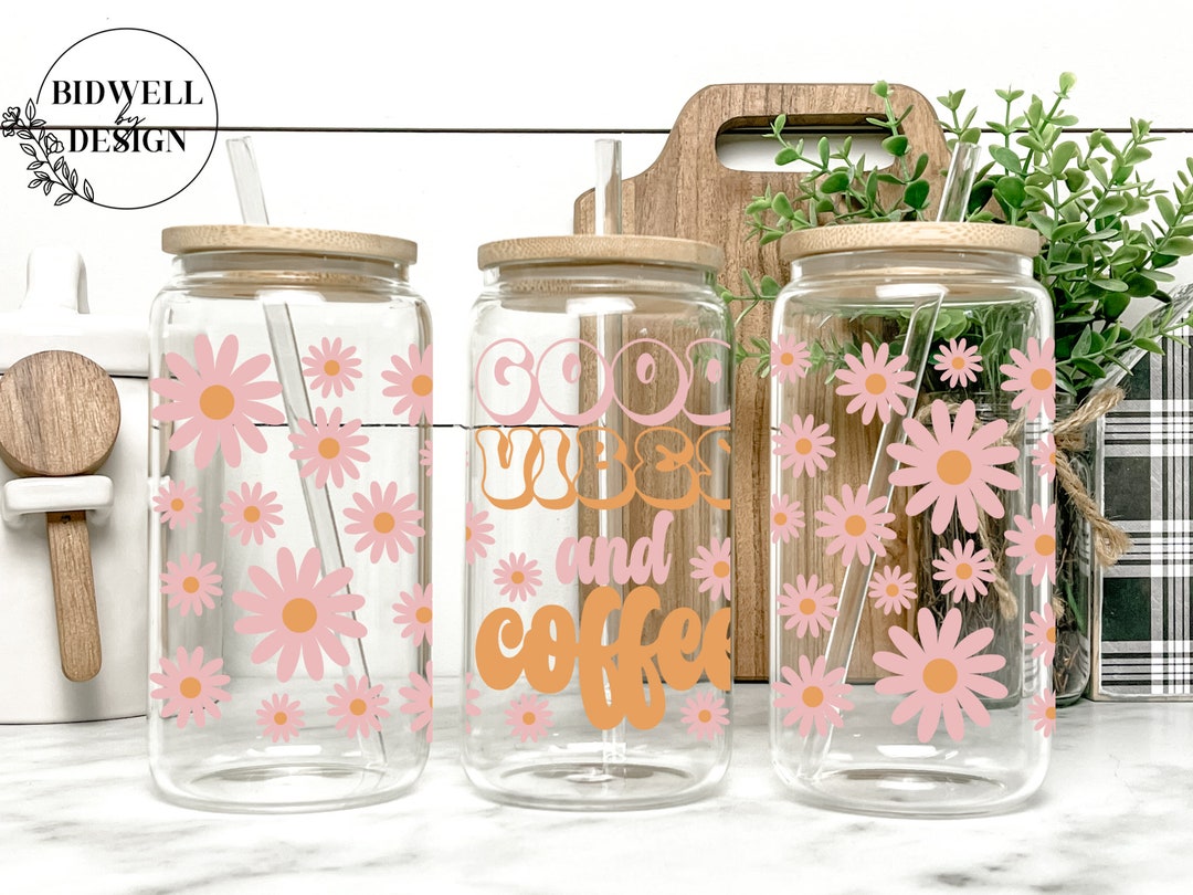 16oz UV DTF Wrap, Good Vibes & Coffee, Ready to Apply Cup Wrap, No Heat ...