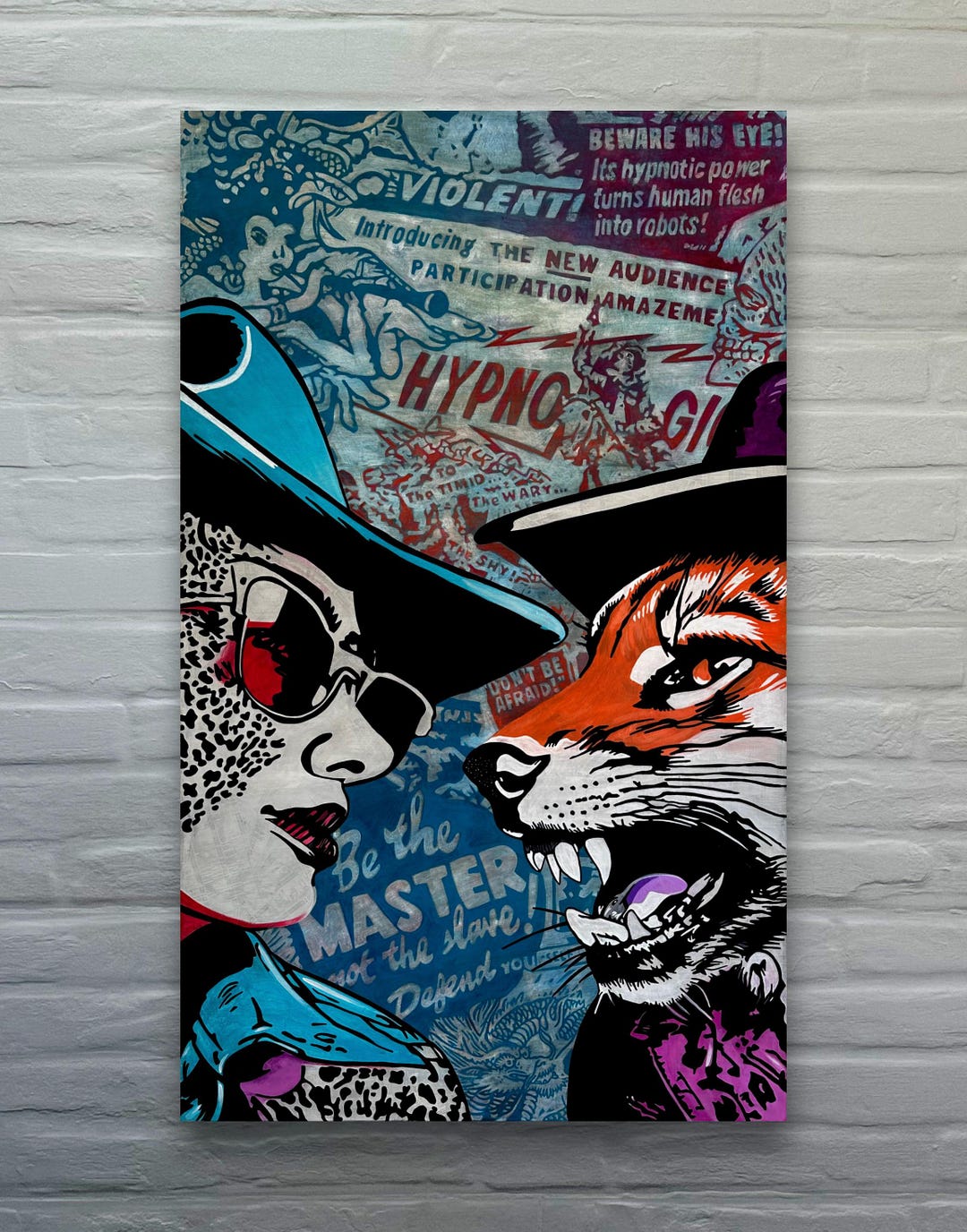 Woman and Fox in Cowboy Hats – 36"x60" Pop Art Collage by Bryan Craig ...
