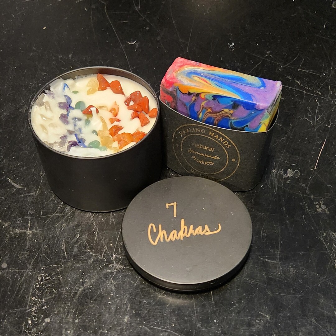 7 Chakras Rainbow Soap and Candle Set With Stones - Etsy