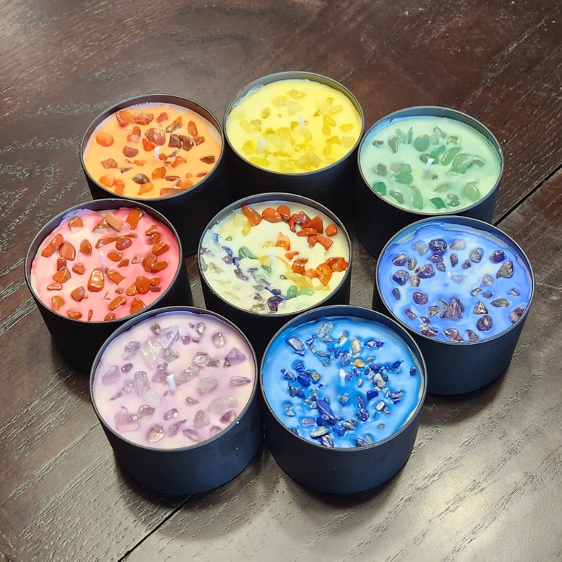 Chakra Candle Set With Stones - Etsy