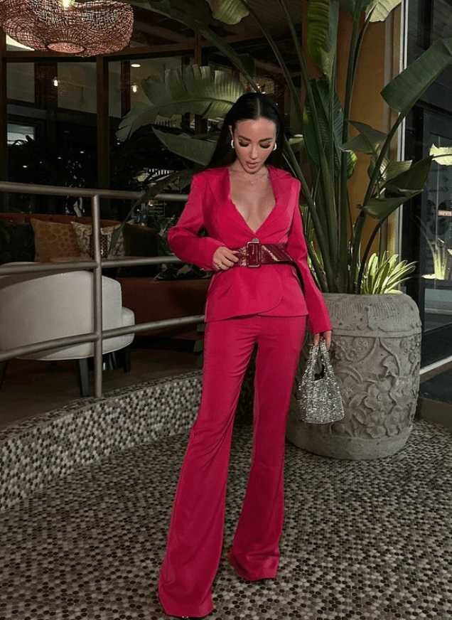 Pink Belted Matching Two Piece Pant Suit - Etsy UK