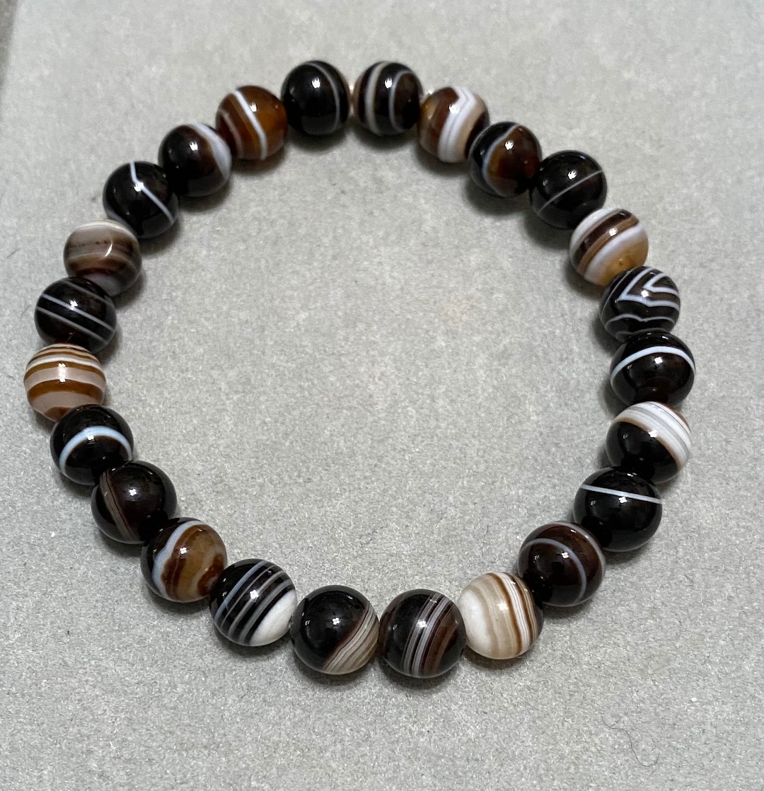Handmade 8mm Black Banded Agate Gemstone Stretch Bracelet. - Etsy