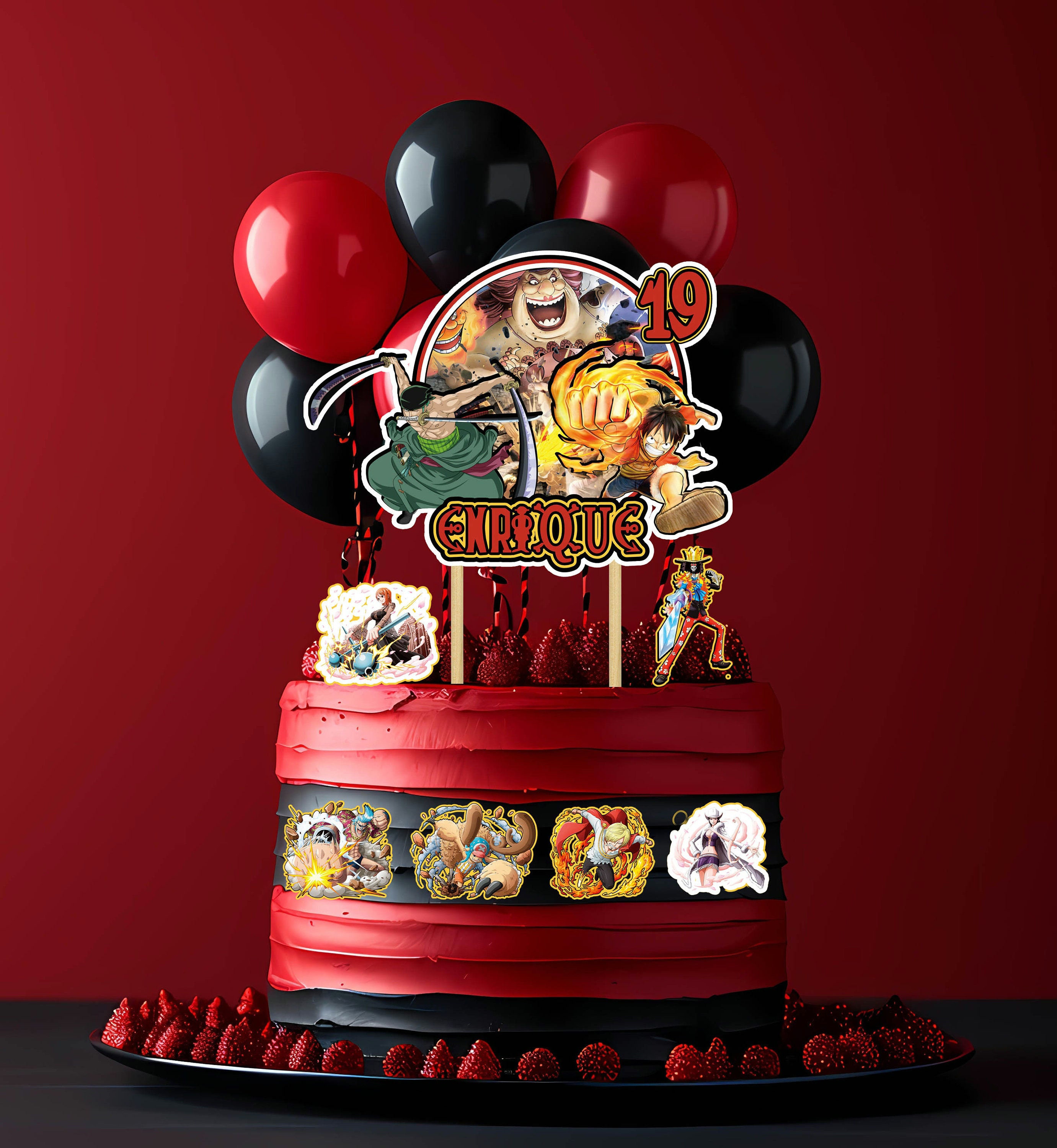 Custom Anime Birthday Cake Topper With One Piece Characters | Cupcake ...