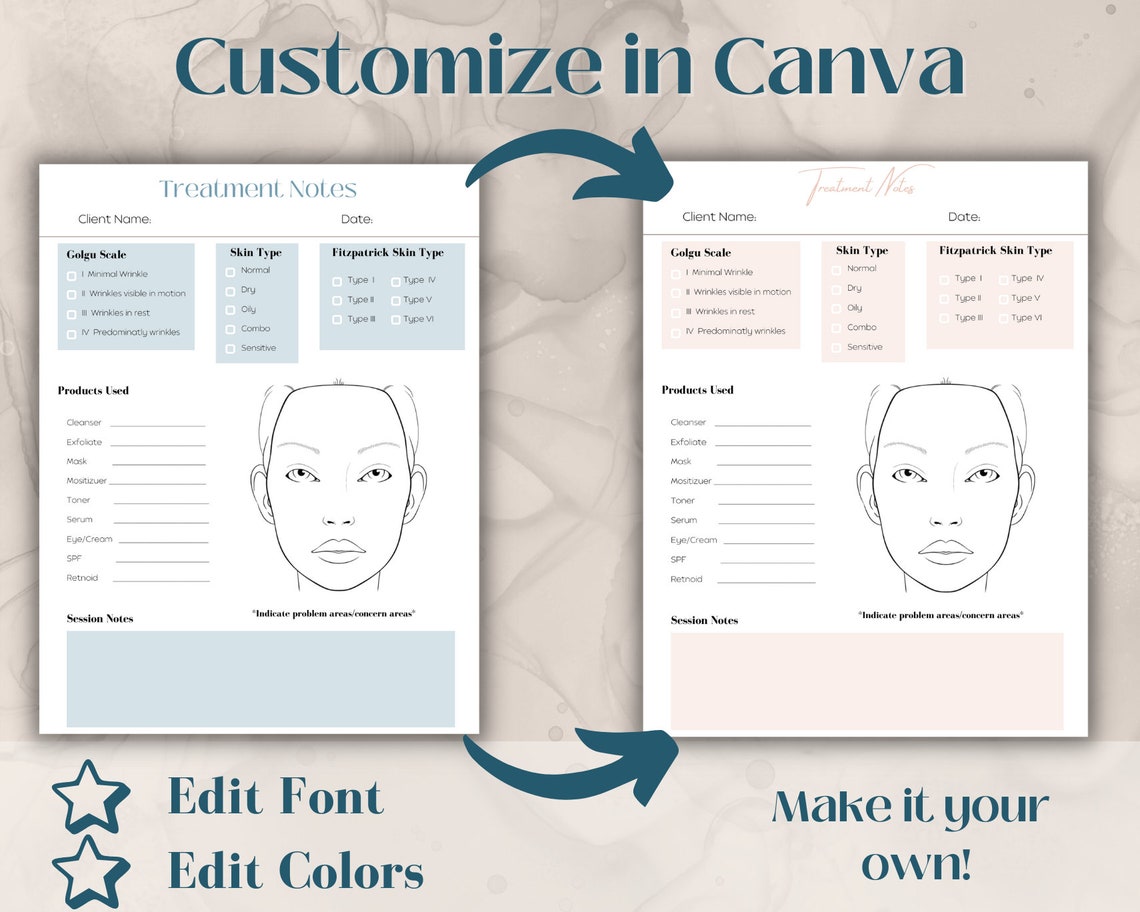 Facial Treatment Form, Session Note Template, Estheticians Digital ...