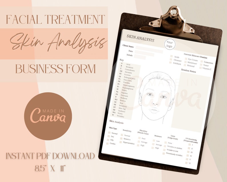 Facial Skin Analysis Editable Digital Template for Estheticians - Etsy