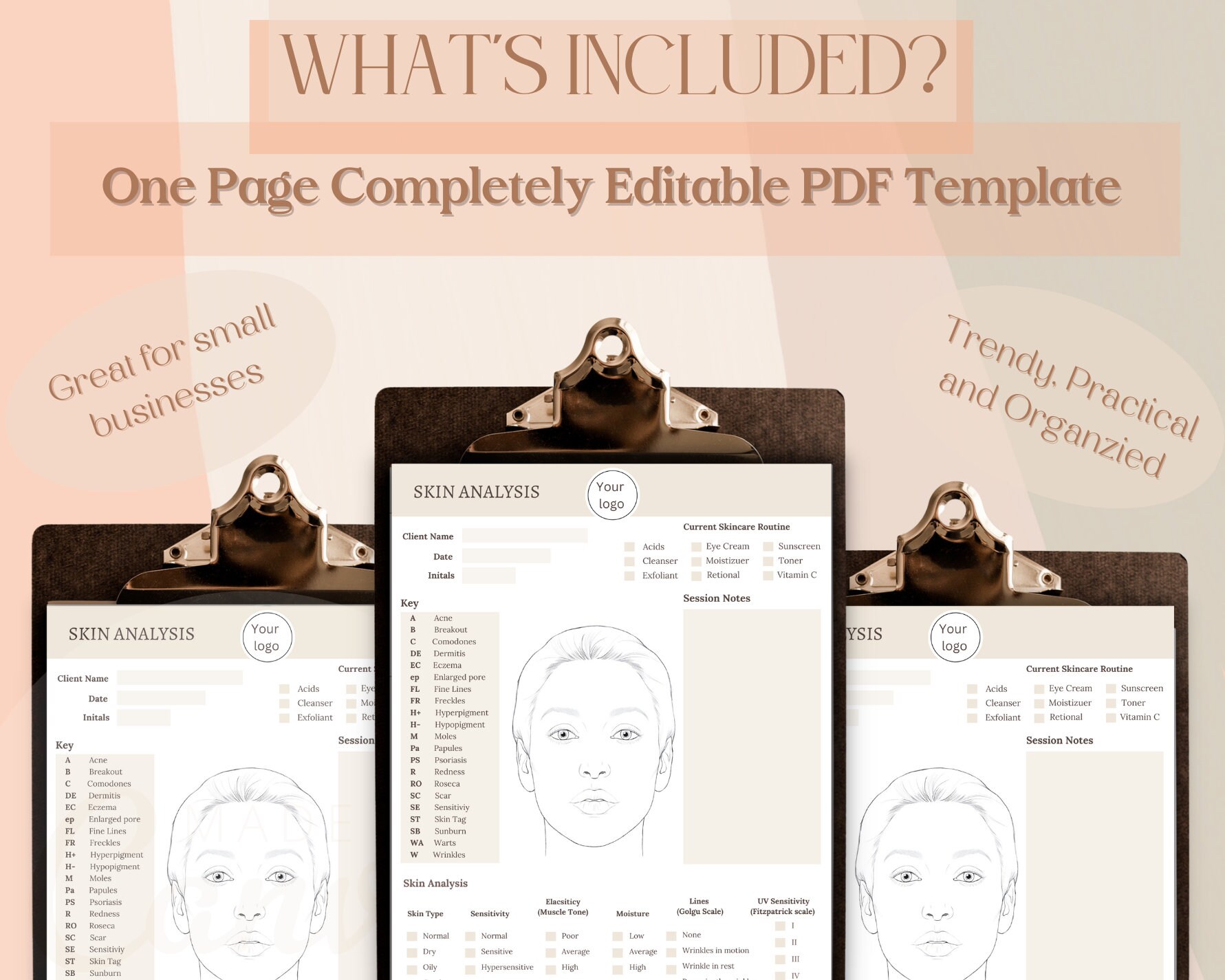 Facial Skin Analysis Editable Digital Template for Estheticians - Etsy