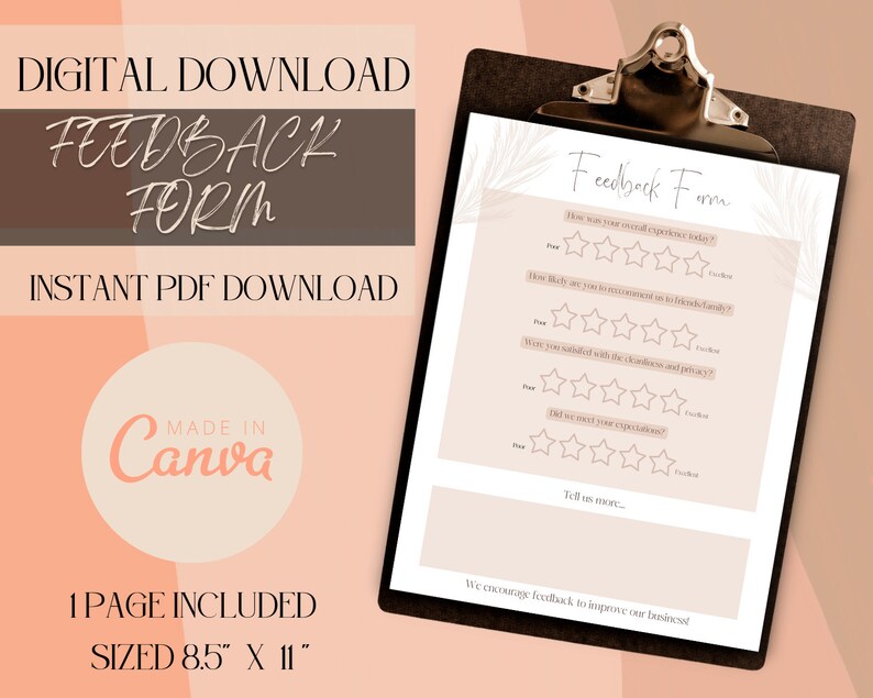 Feedback Form Template Digital Download for Small Businesses Digital ...