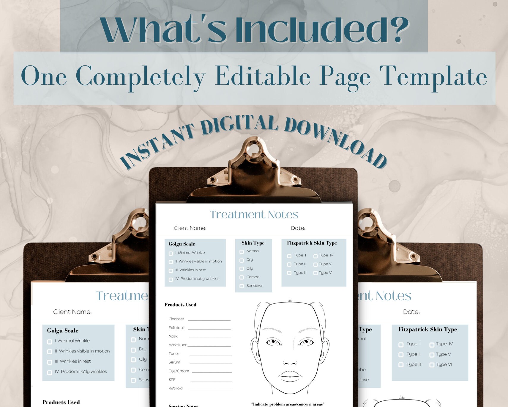 Facial Treatment Form, Session Note Template, Estheticians Digital ...