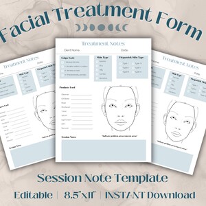 Facial Treatment Form, Session Note Template, Estheticians Digital ...