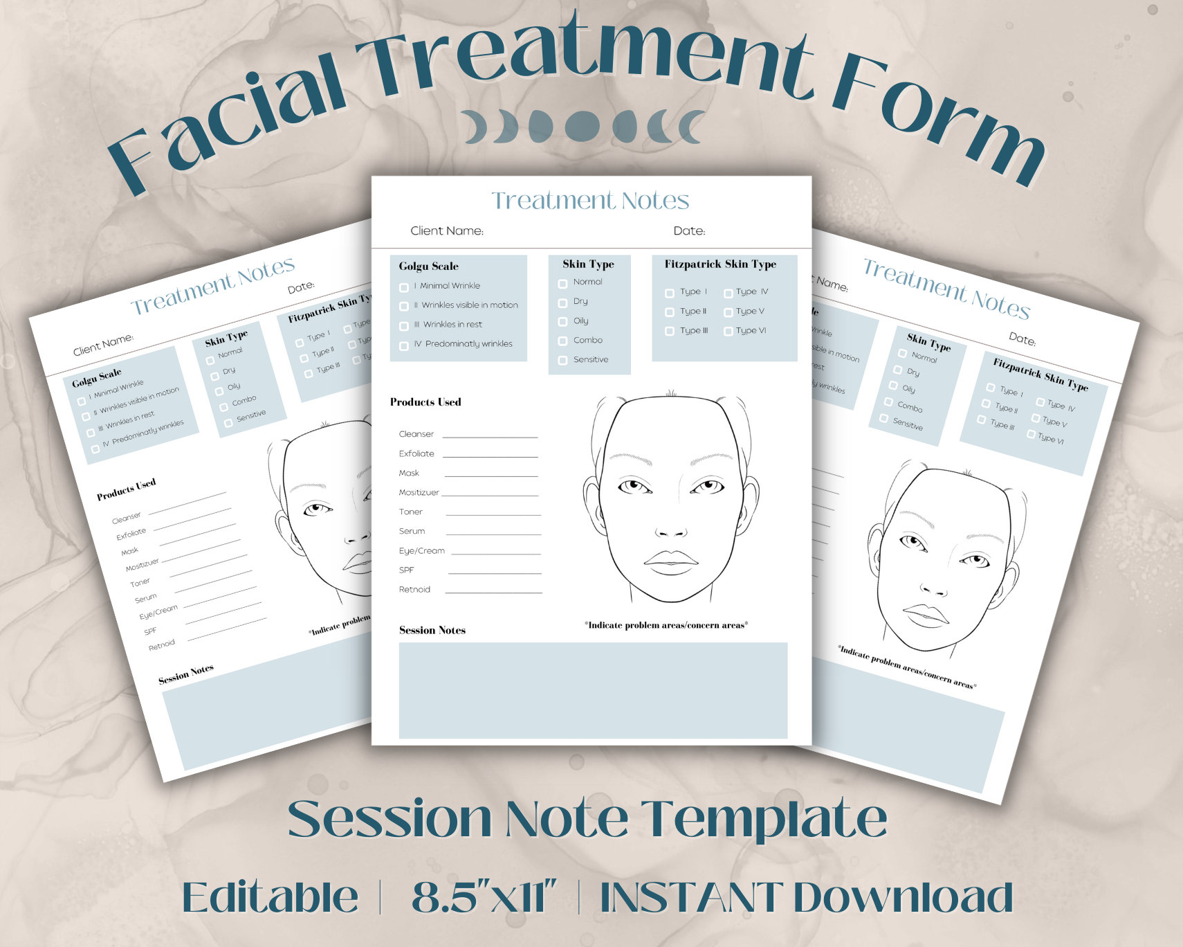 Facial Treatment Form, Session Note Template, Estheticians Digital ...