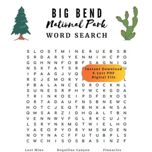 Big Bend National Park Word Search Game, Big Bend Word Search, Hiking ...