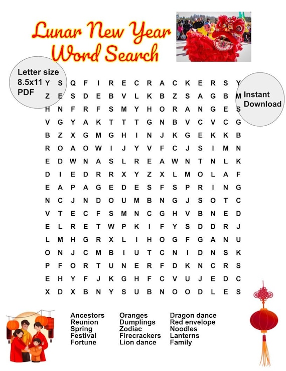 Lunar New Year Word Search Printable Instant Download | Etsy