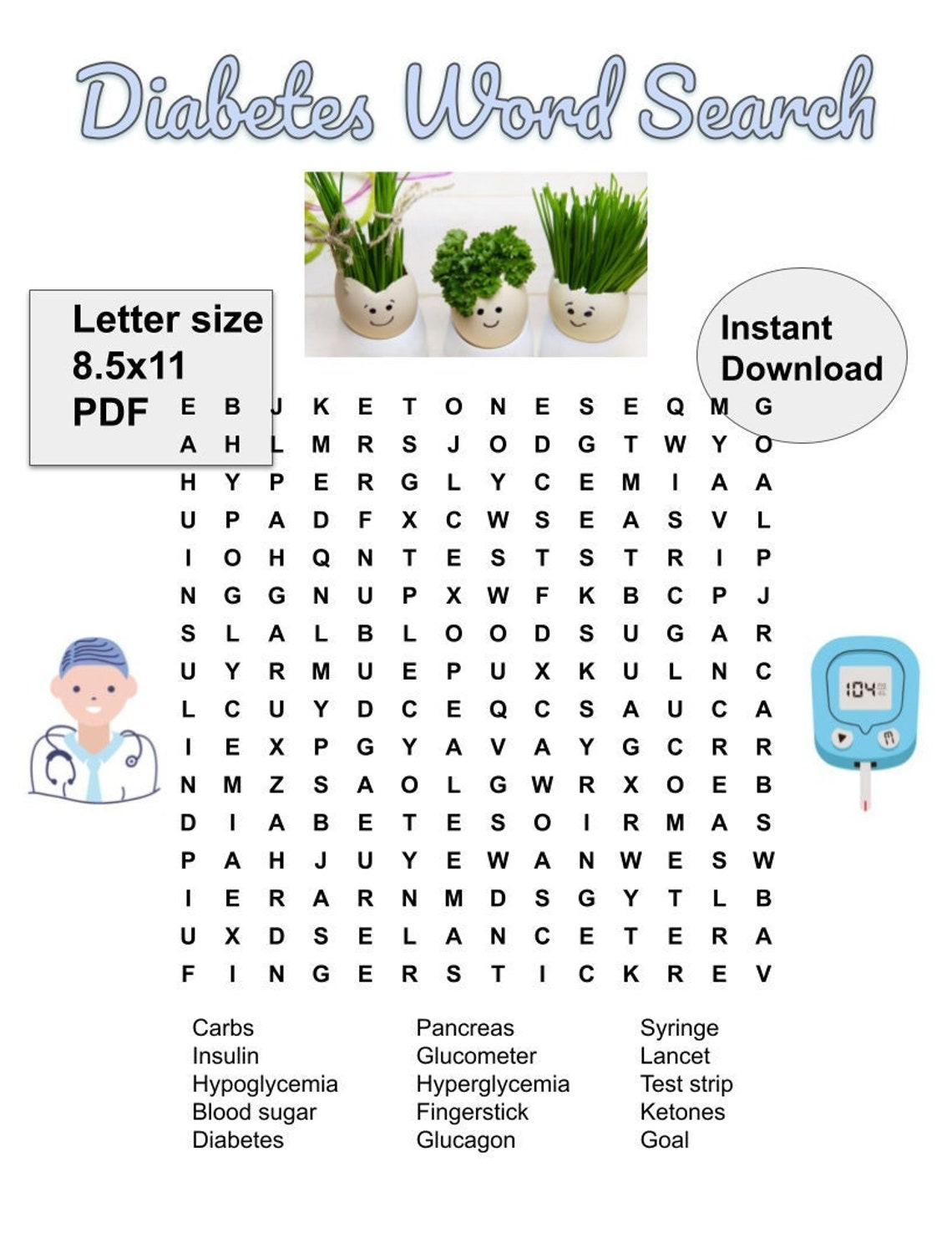 Diabetes Word Search, Printable, Instant Download, Activities, Party ...