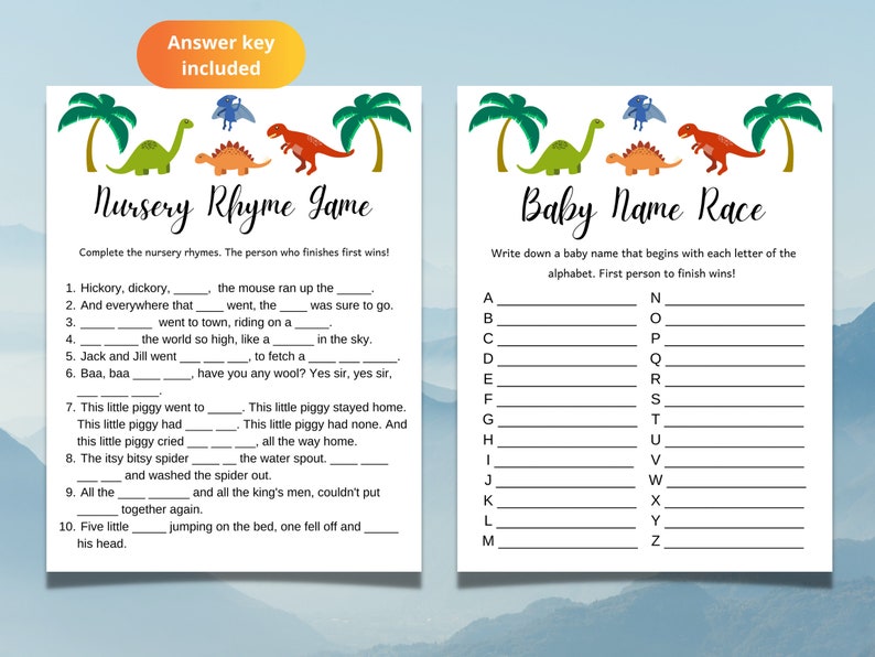 Dinosaur Baby Shower Games. Dinosaur Baby Shower Game Bundle. 6 ...