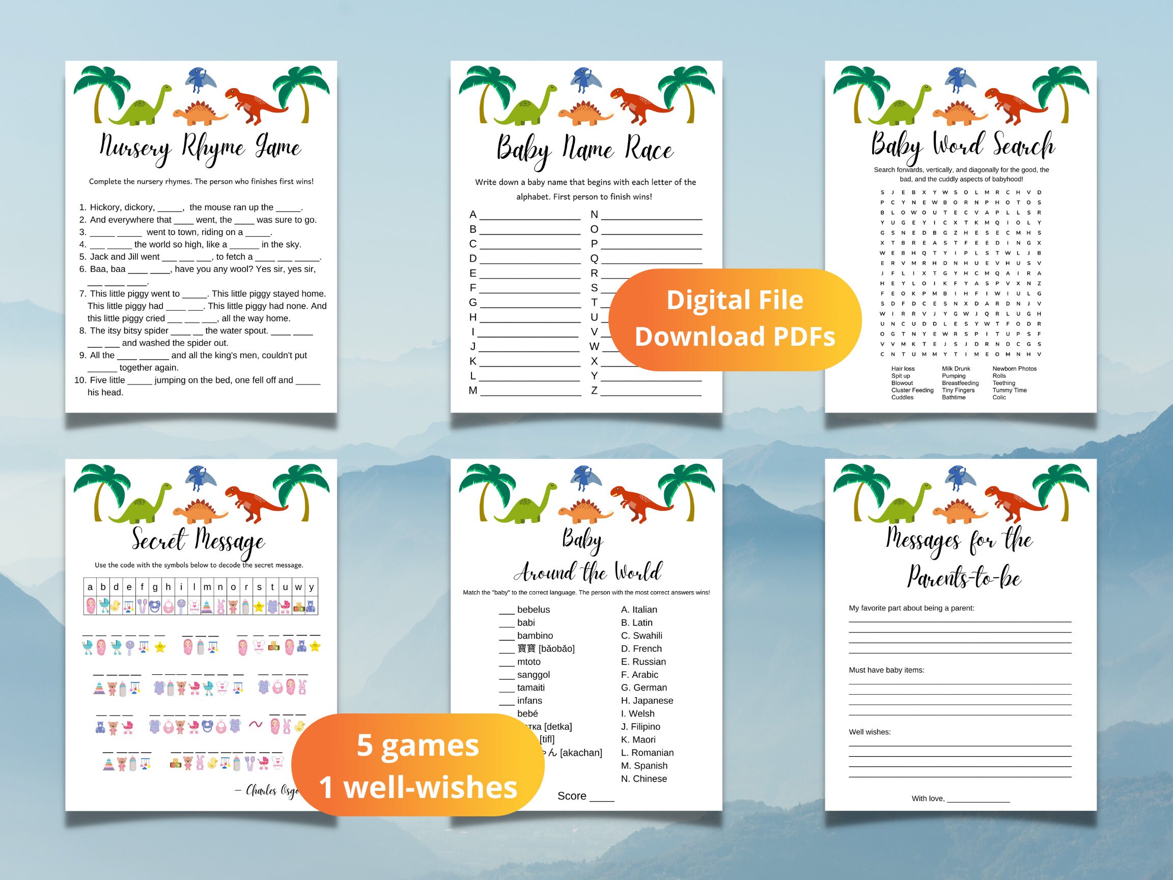 Dinosaur Baby Shower Games. Dinosaur Baby Shower Game Bundle. 6 ...