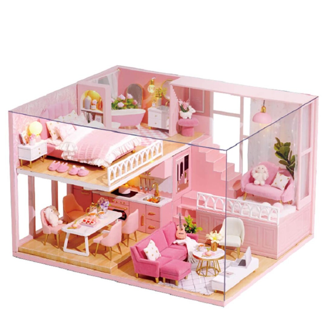 Cute Pink Theme Little Warm Moment 1:24 Miniature Girl Dollhouse for ...