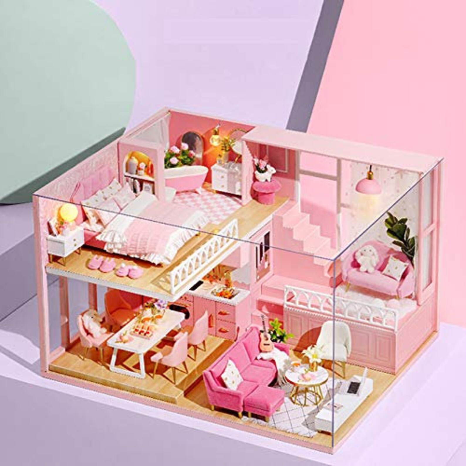Cute Pink Theme Little Warm Moment 1:24 Miniature Girl Dollhouse for ...