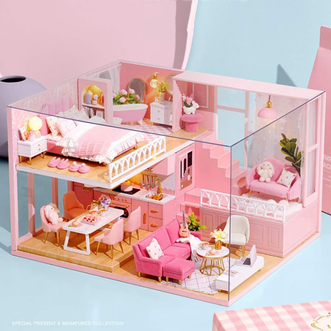 Cute Pink Theme Little Warm Moment 1:24 Miniature Girl Dollhouse for ...