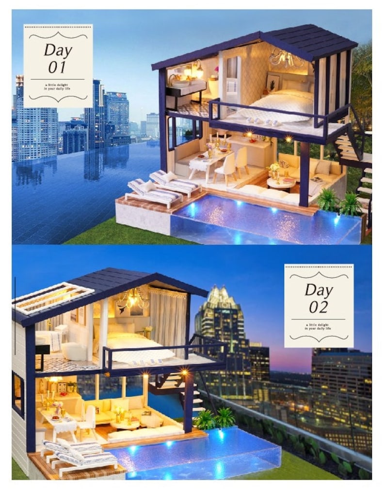 Completed Made Modern Dollhouse Miniature With Furniture - Etsy