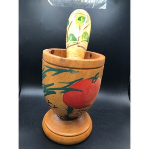 VTG 50s Mid Century Mortar & Pestle Folk Art Hand Painted Wood Veggies and Vines - Etsy