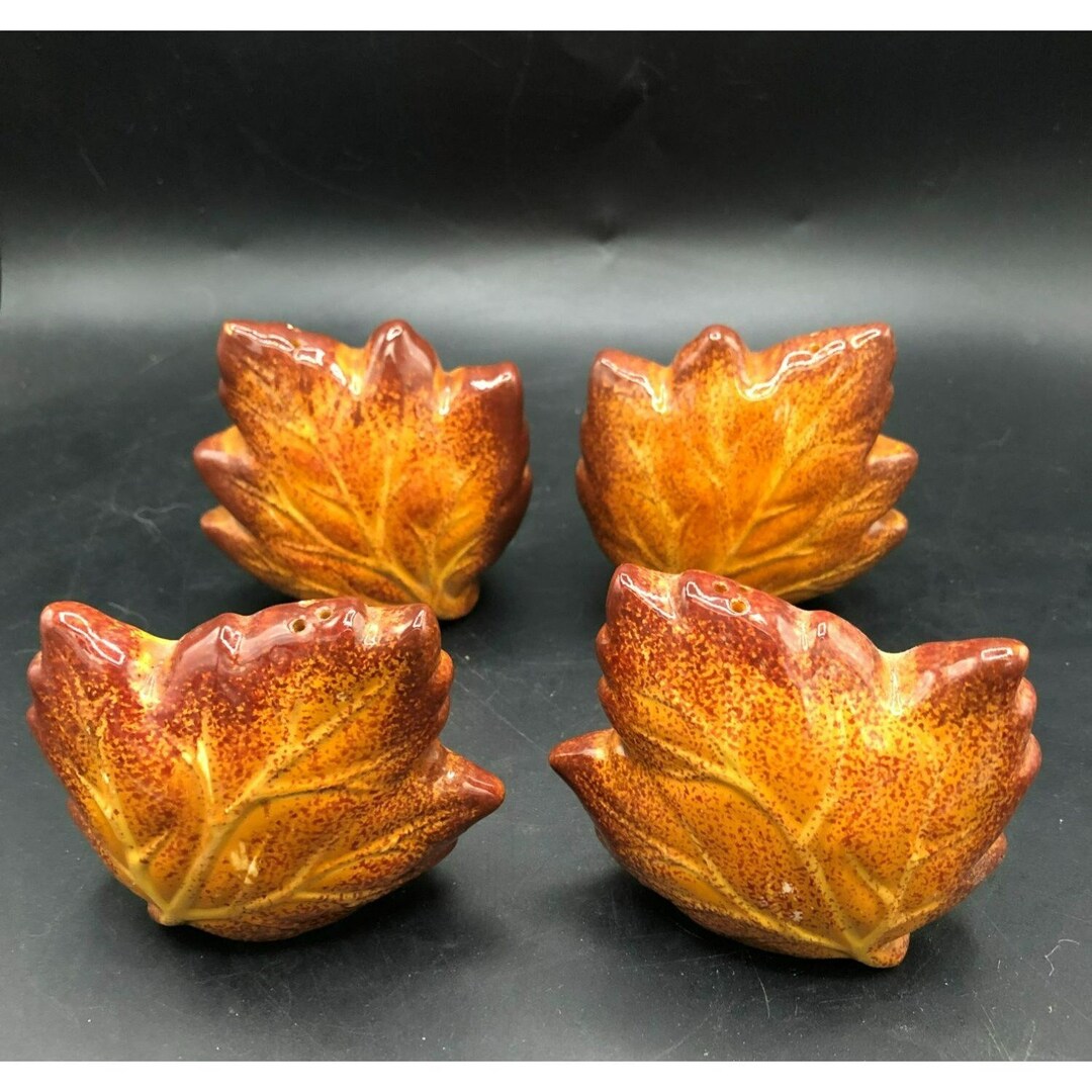 2 Sets of Ceramic Autumn / Fall Leaves Salt and Pepper Shakers 3" Tall ...