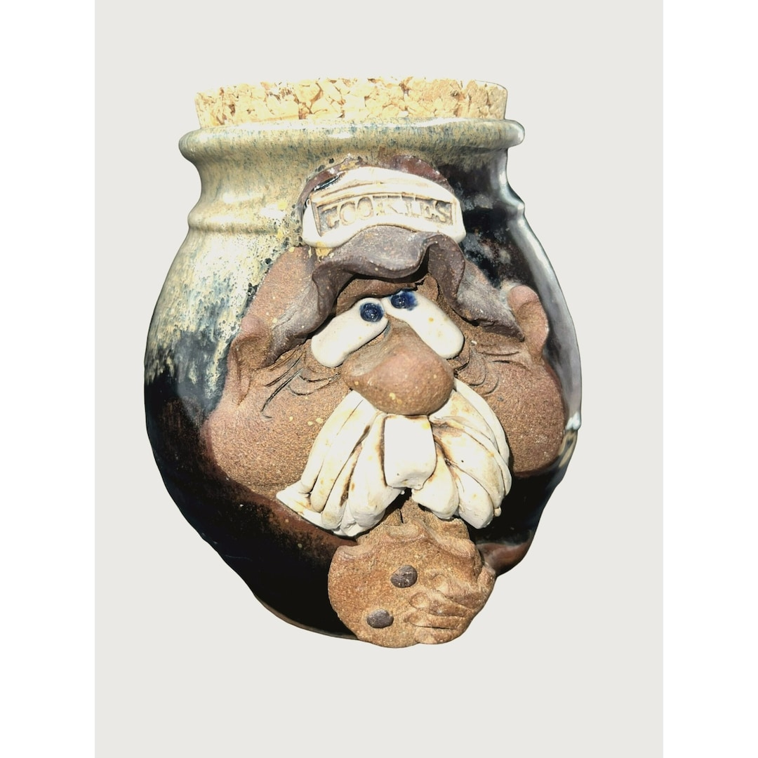 VTG 70s Mahon MMS Pottery Stoneware 3D Face Cookie Jar Humor Drip Glaze ...