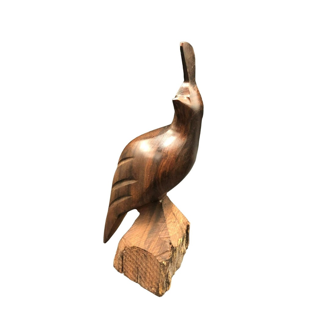 Large Hand-carved Wooden Ironwood Quail Bird Figurine MCM Boho Wood ...