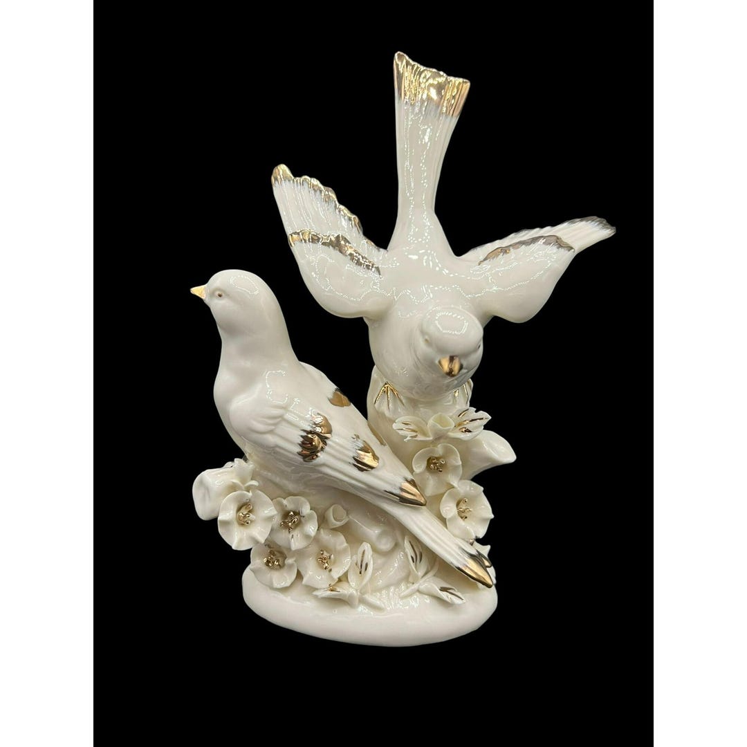 VTG Gold Gilt Porcelain Capodimonte Dove Love Birds With Flower Floral ...