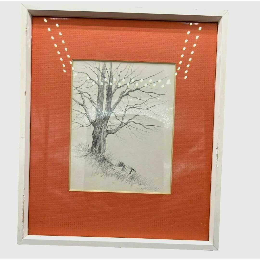 Artist Signed Original Graphite Landscape Vern Hippensteal Tree With ...
