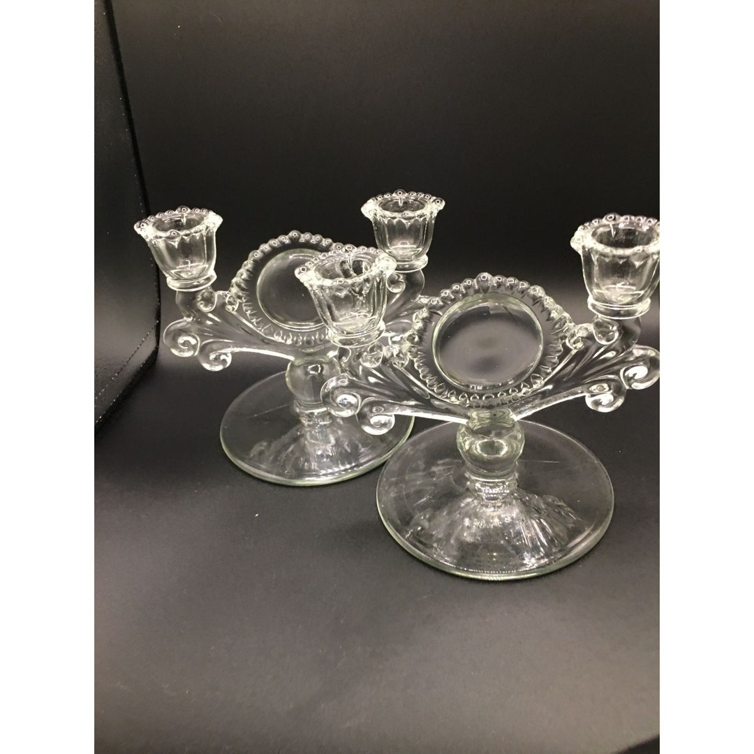 Paden City Baby Orchid Etched 2-light Candleholder Depression Glass ...