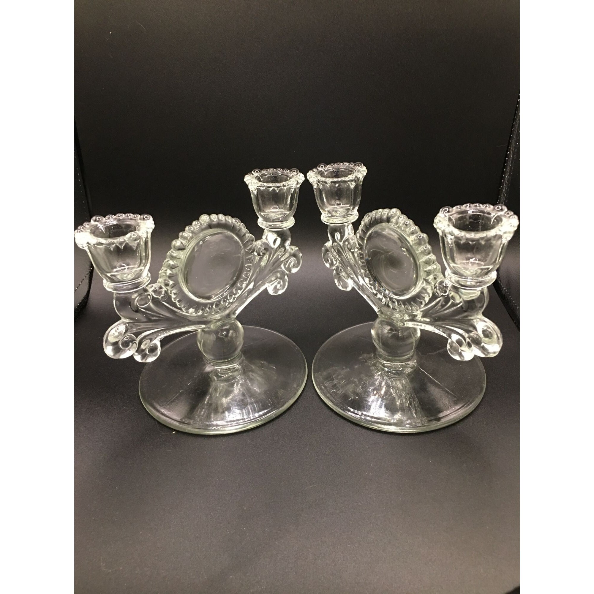 Paden City Baby Orchid Etched 2-light Candleholder Depression Glass ...