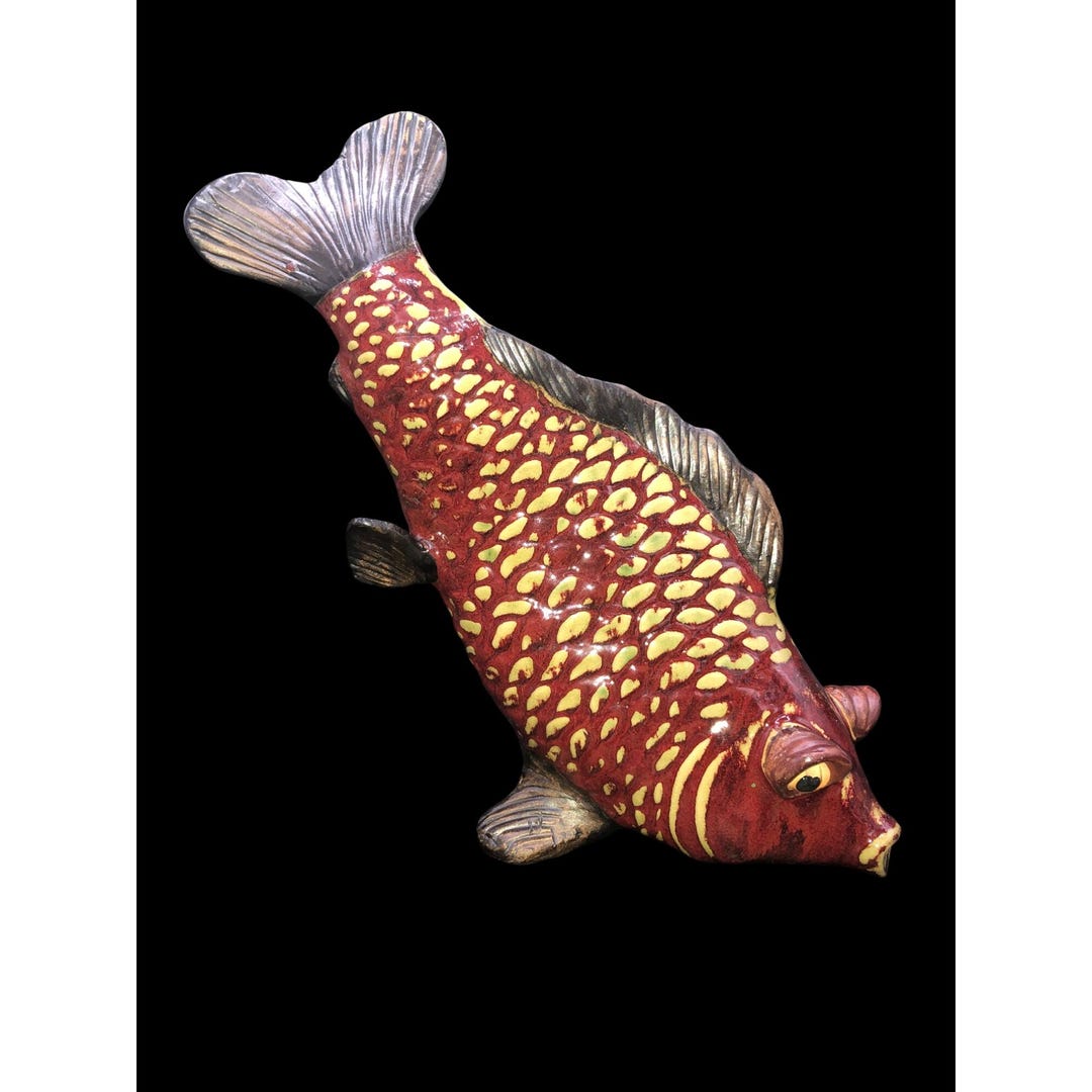 Vtg Japanese Ceramic Koi Fish Figurine 11" X 8" Handcrafted Postmodern ...