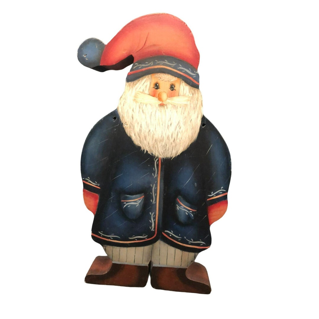 VTG SANTA Wood Folk Art Christmas Victorian Sweden Free Standing 11.5 ...