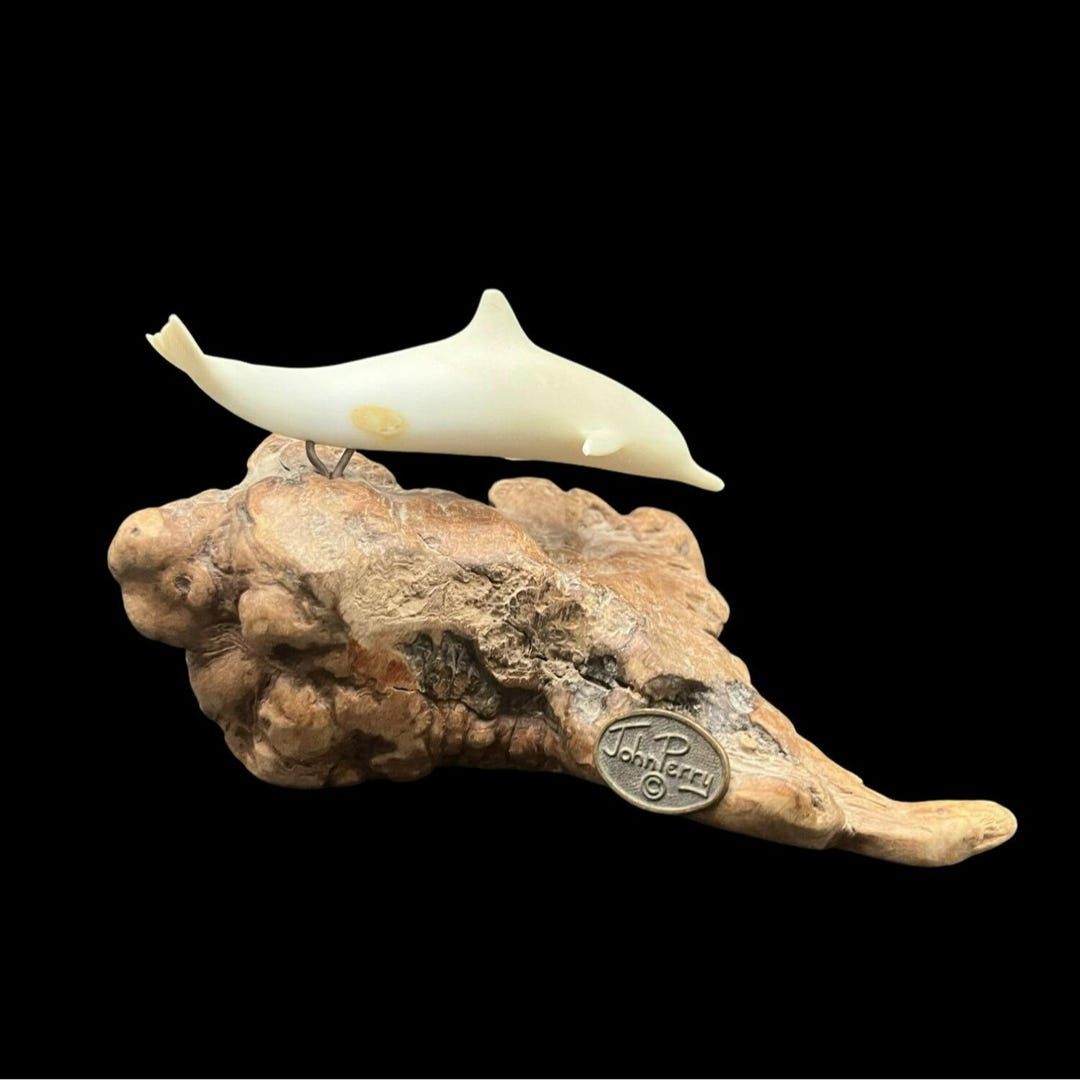 John Perry Dolphin in Burlwood Sculpture Vintage 1970s - Etsy