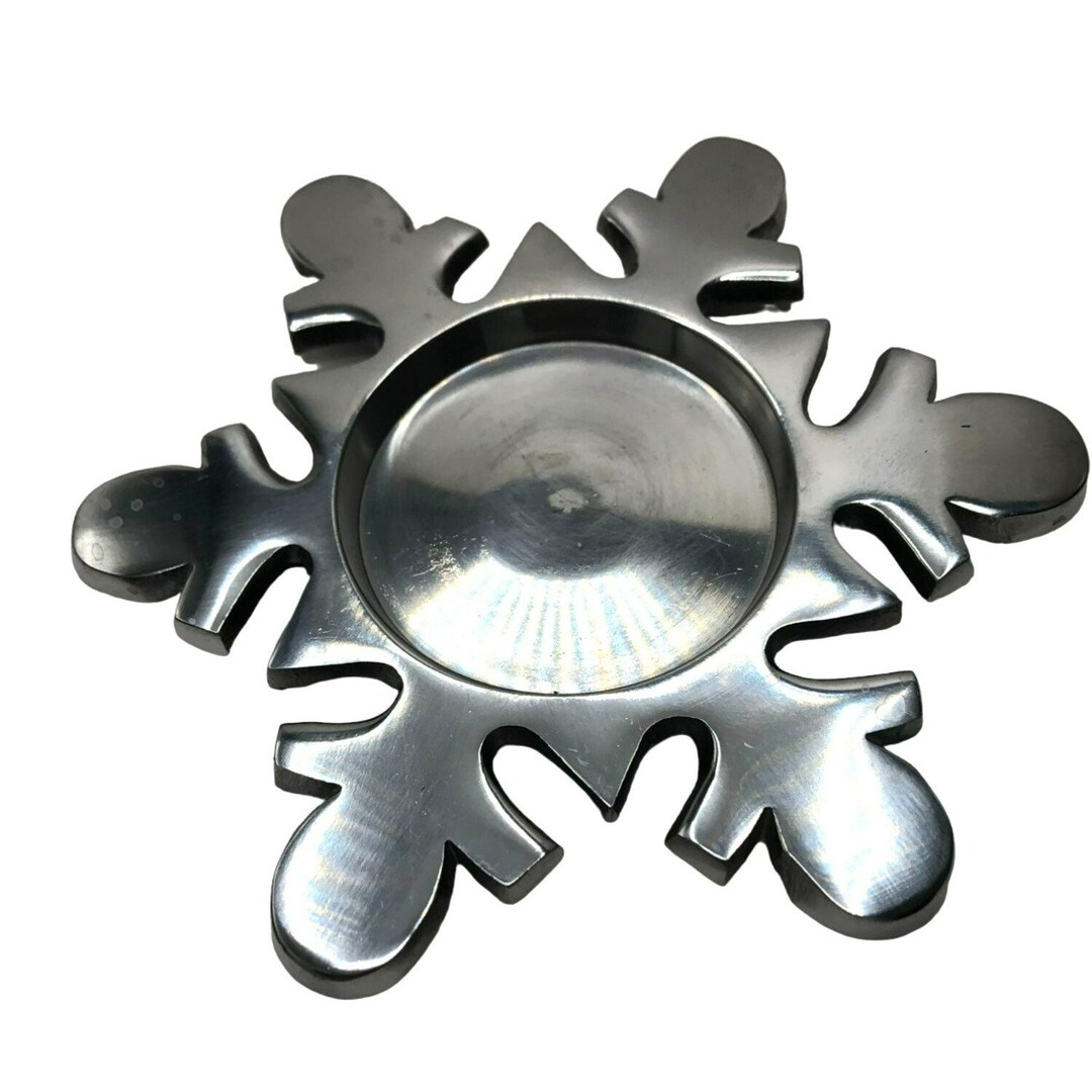 Holland Boone Polished Pewter Snowflake Pillar Candle Wine Holder ...
