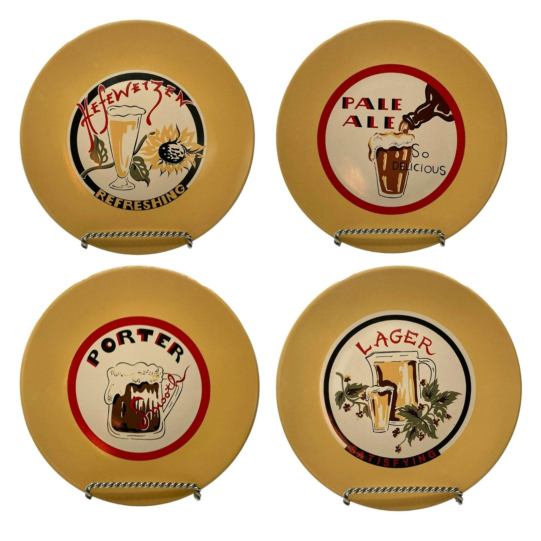 Set of 4 Pottery Barn Beer Dishes Plates 8.25" Lager Ale Porter Art ...