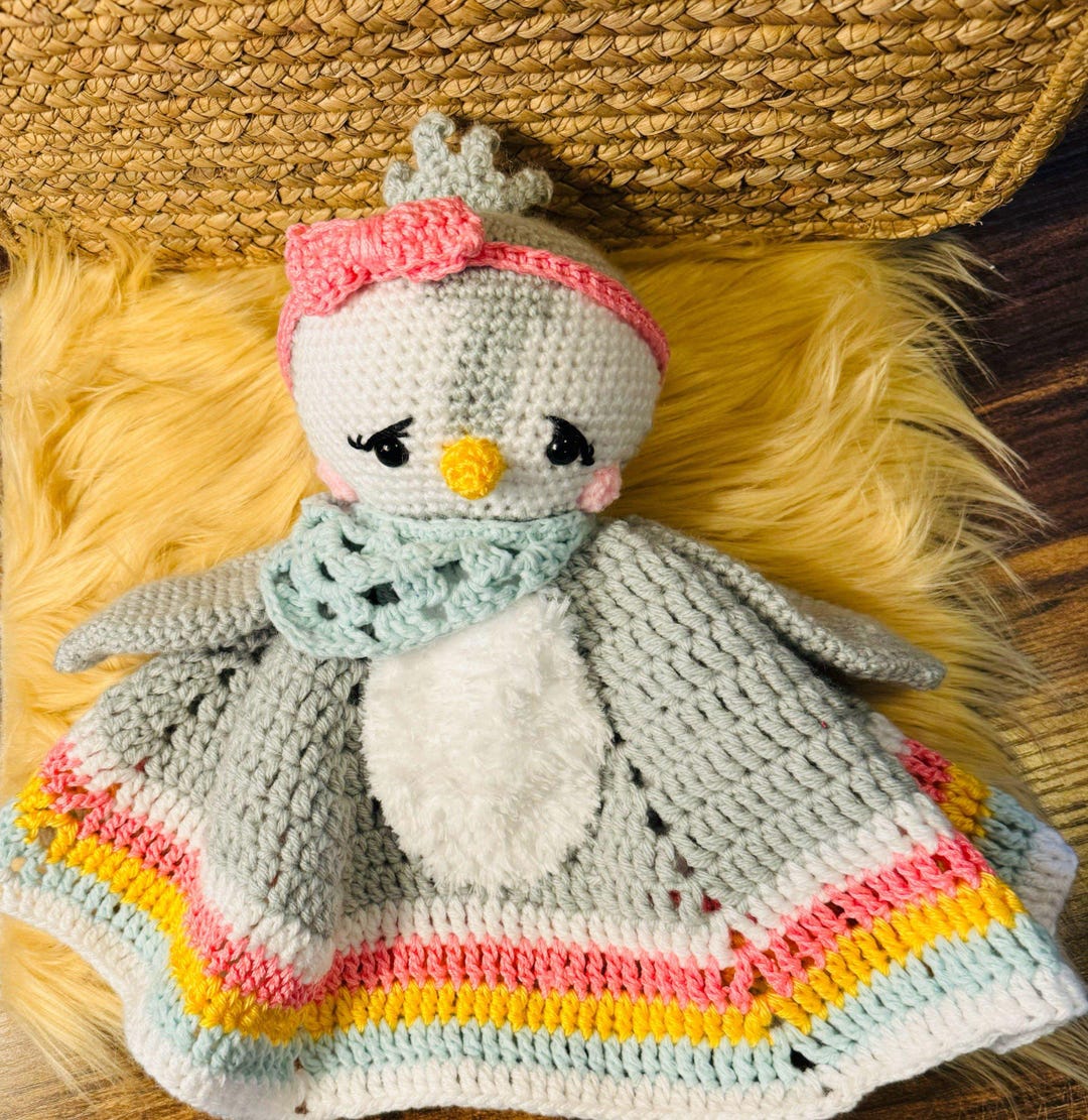 Boho Handmade Crochet Penguin Lovey Blanket, Penguin Lovey, Penguin ...