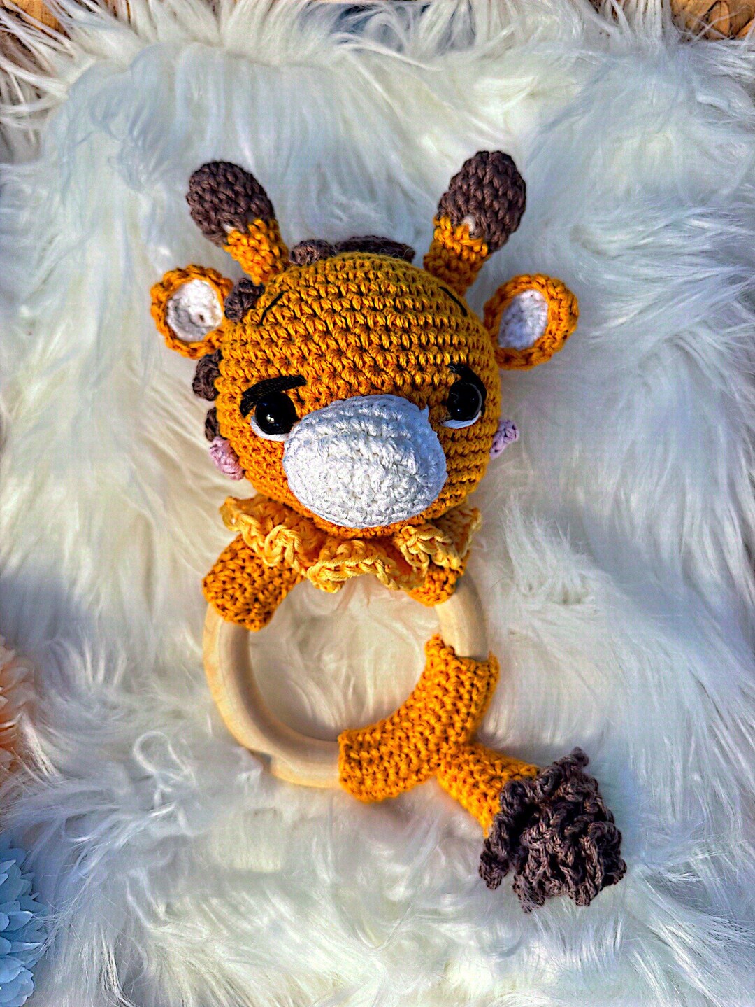 Giraffe Rattle, Crocheted Giraffe Baby Rattle, Crochet Baby Toy ...