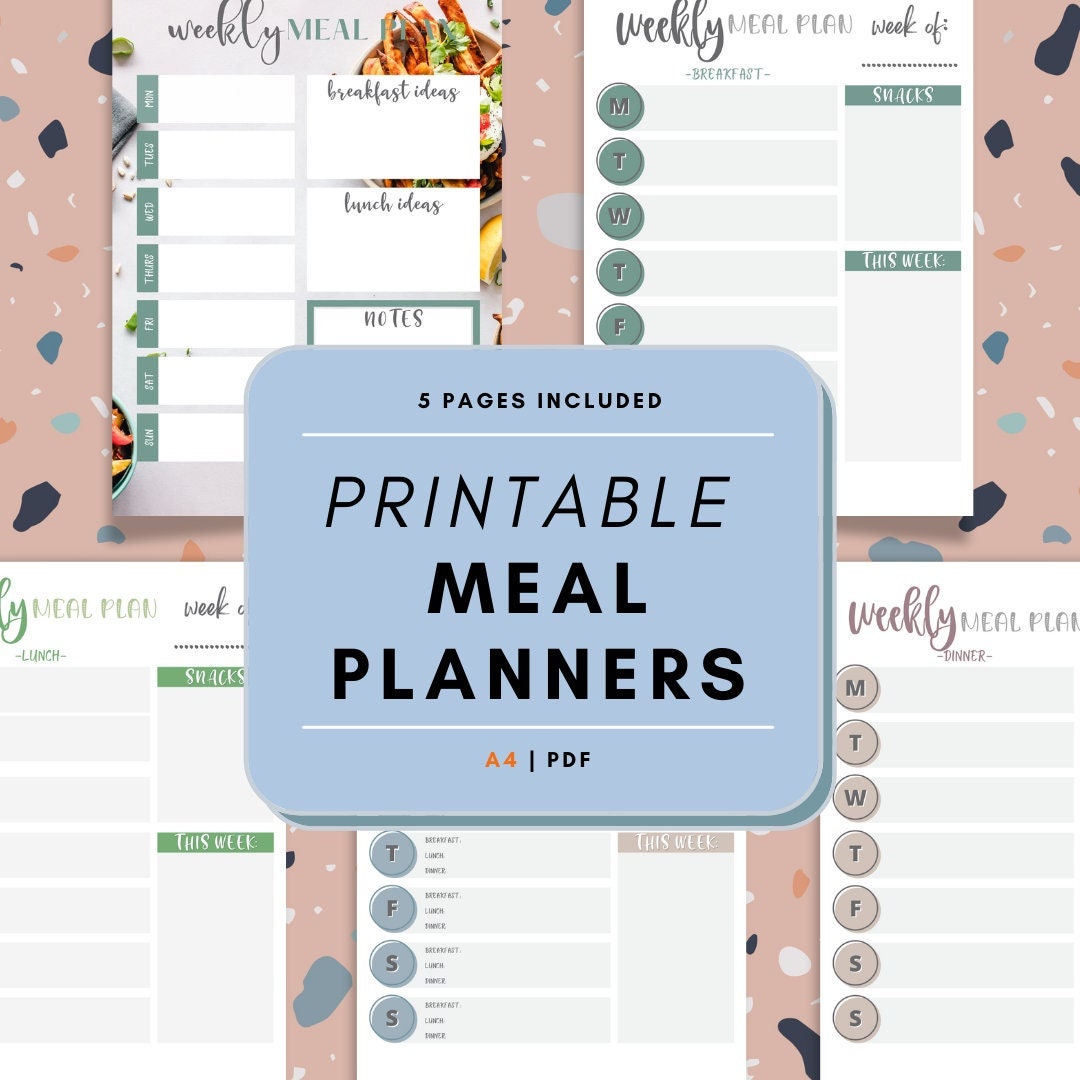 A4 | Meal Planner | Menu Plan | 4 Colours | PDF | Printable | Weekly ...