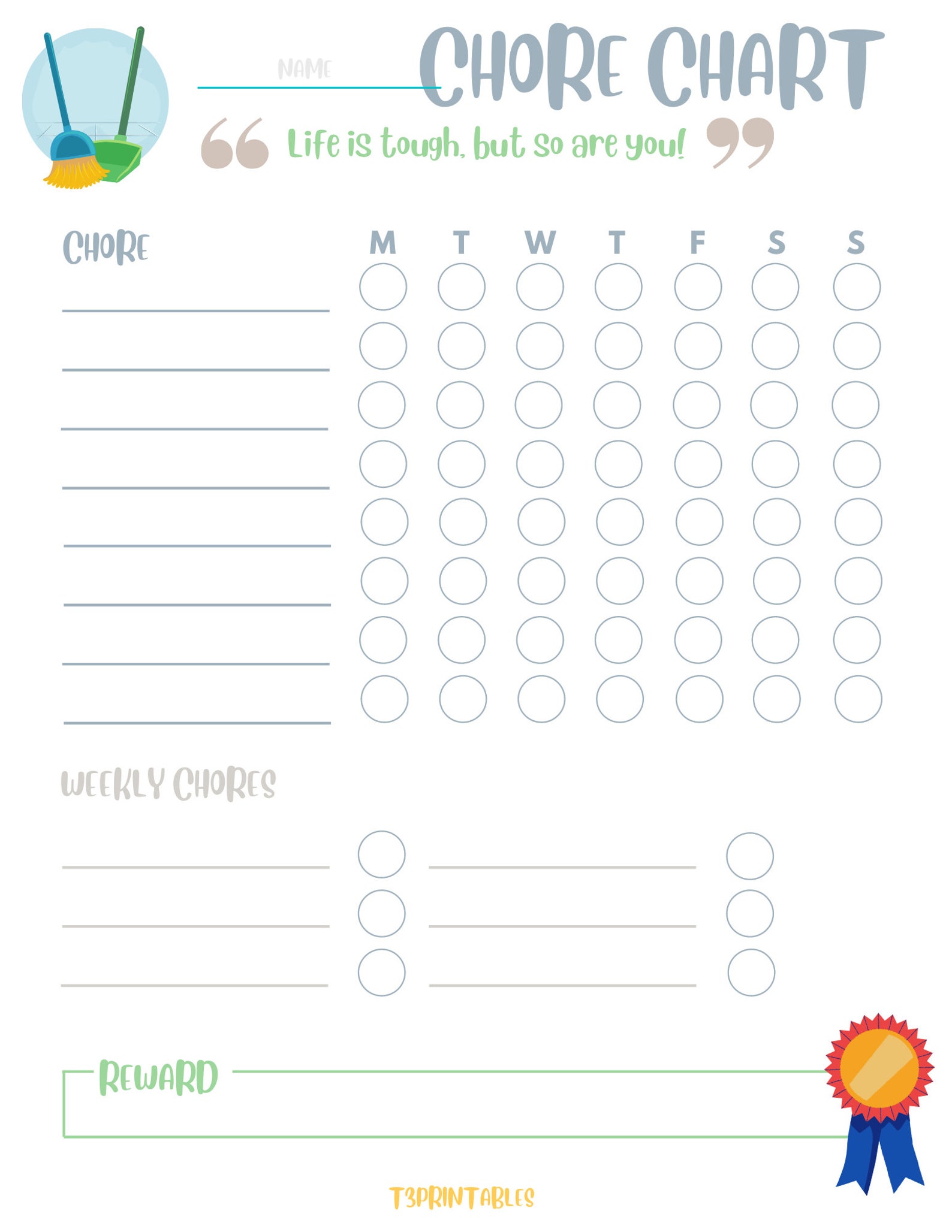 Chore Chart | Chore List | Housework Chart | US Letter | Pdf | Instant ...
