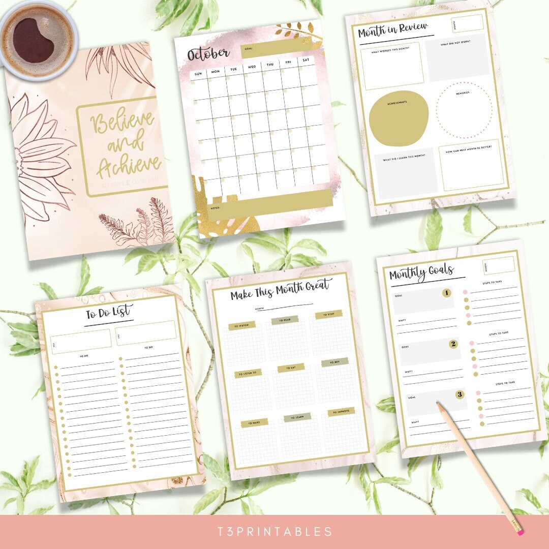 Believe & Achieve Goal Journal | US Letter | 12 Monthly Undated ...