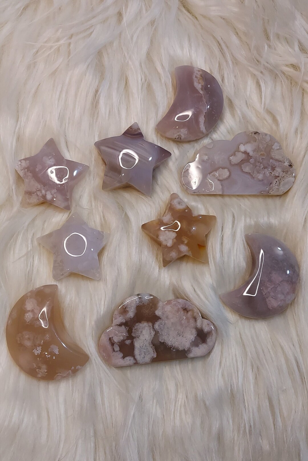 Flower Agate Carvings, Flower Agate Moon, Flower Agate Star, Flower ...