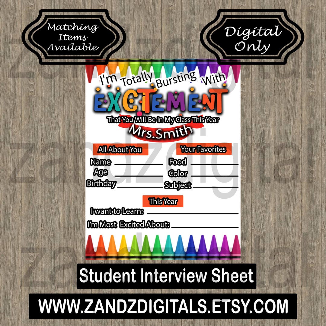 Student First Day of School Interview Printable, All About Me, Back to ...