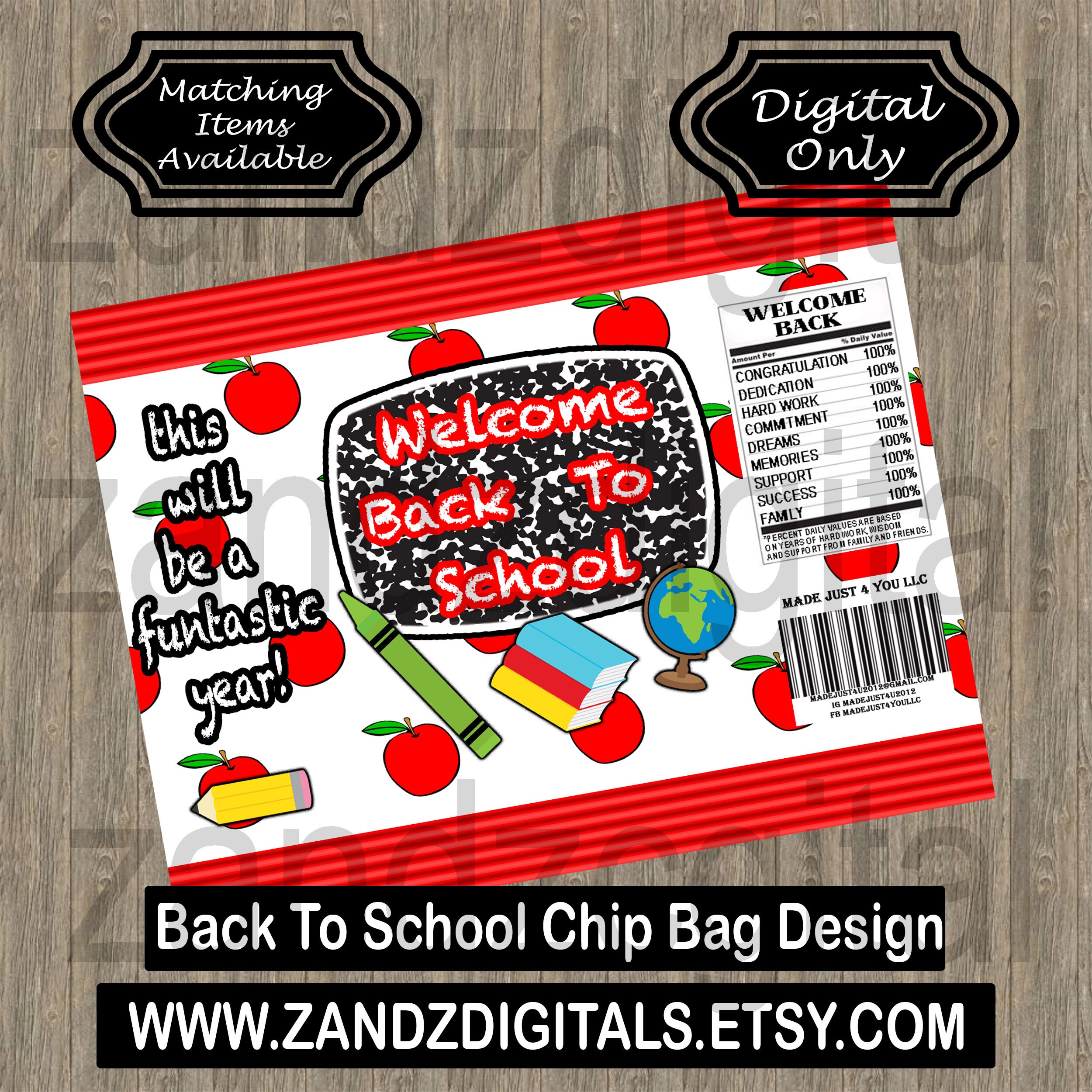 Back to School Printable Chip Bag, Instant Download, First Day of ...