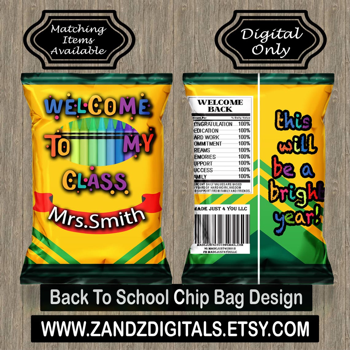 Crayon Back to School Chip Bag,teacher Chip Bag, First Day of High ...