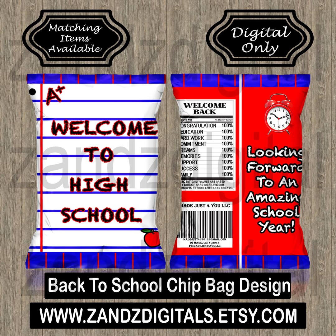 Back to School Printable Chip Bag, Instant Download, First Day of High ...